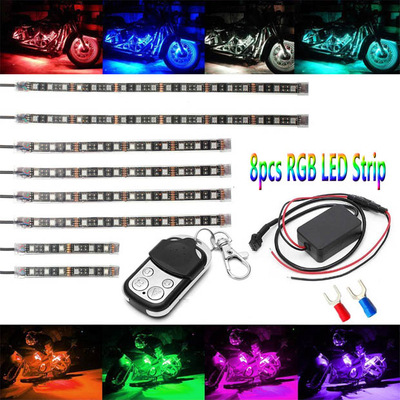 8pcs Motorcycle LED Light Flexible Strip Kit Multi-Color Neon Accent ...